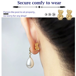 3 Pairs Earring Backs for Droopy Ears,10MM Adjustable Crown Large Earring Backs for Heavy Earring,18K Gold Plated Hypoallergenic Earring Lifters Secure Earring Backs for Studs(White+Gold)