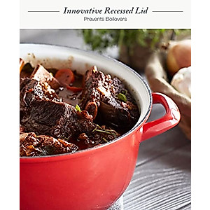 Merten & Storck European Crafted Enameled Iron, Round 7QT Dutch Oven Casserole with Lid, Lava Red