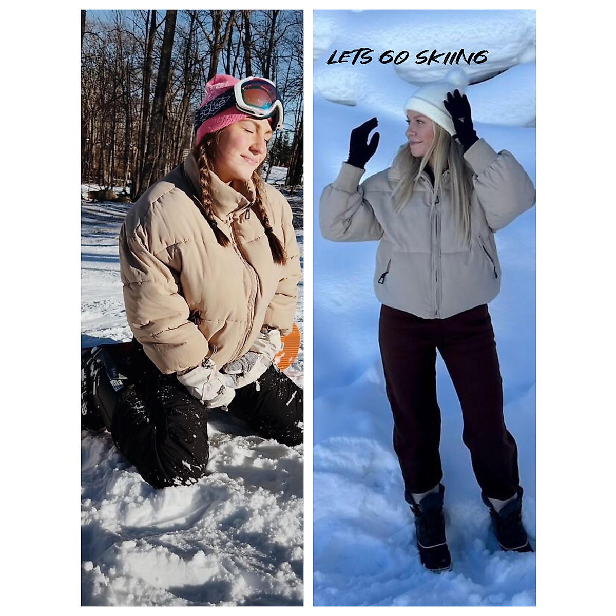 UANEO Puffer Jacket Womens Oversized Cropped Puffy Quilted Winter Jackets Coat (Khaki-S)