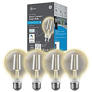 GE CYNC Smart LED Light Bulbs, Soft White, Bluetooth and Wi-Fi, Compatible with Alexa and Google Home, G25 Globe Light Bulbs (Pack of 4)