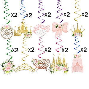 Princess Birthday Party Decorations, Princess Party Supplies, Princess Party Banner and Hanging Swirls