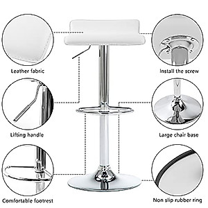 NOBPEINT Contemporary Chrome Air Lift Adjustable Swivel Bar Stool, Set of 2, White