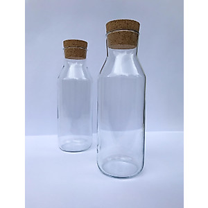 2 Clear Glass Carafe (34 Oz) With Cork Stopper - Hot and Cold Water Pitcher – Tea - Coffee Maker - Iced Tea - Wine Carafe - Juice Carafe - Glass Food Carafe - Cereal - Rice - Lentil - Beans.