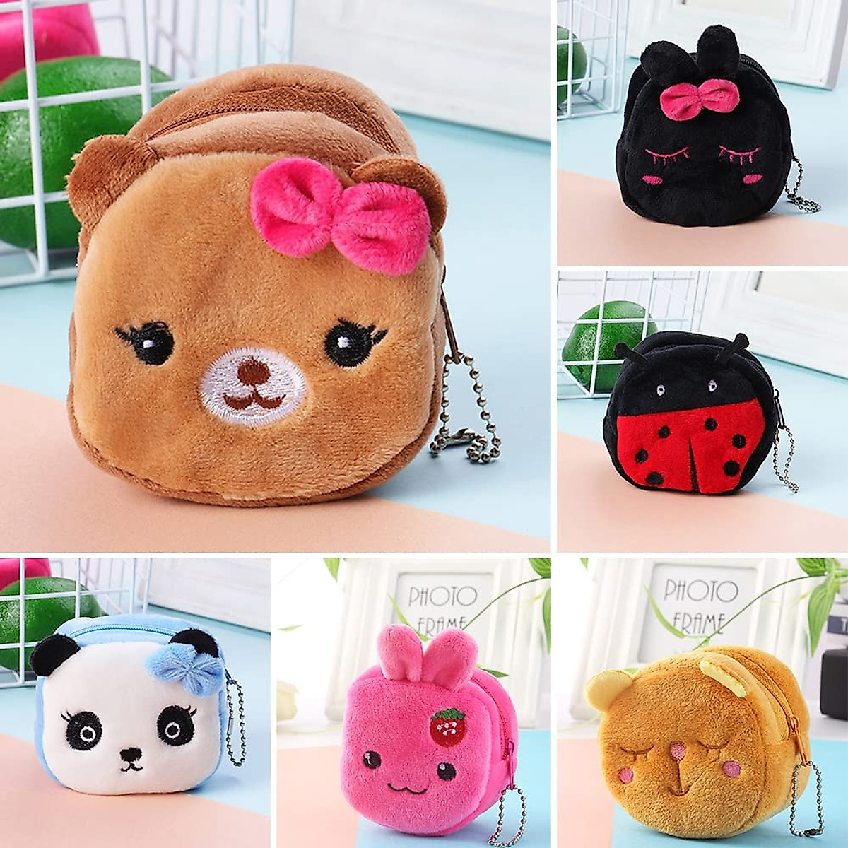 Cute Plush Panda Animal Small Coin Purse Zipper Money Wallet Kids Birthday Ladybug