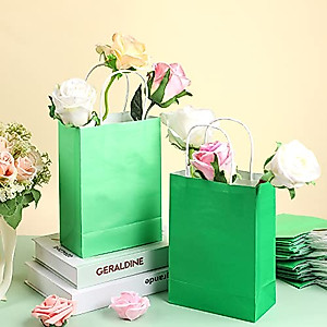 50 Pcs Green Gift Bags 6 x 8.2 x 3.1 Inches St. Patrick's Day Medium Green Paper Bags with Handles Kraft Paper Shopping Bags Gift Wrap Bags Green Party Favor Bag for Wedding Birthday Retail Supplies