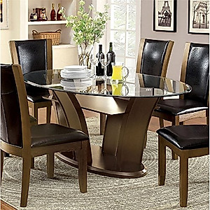 Furniture of America Waverly Wood Glass Oval Dining Table in Brown Cherry