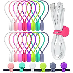 16 Pack Magnetic Twist Ties, Silicone Magnetic Cable Ties Clips for Cord Warps Keeper, Strong Holding Stuff for Organizing Cables, Cable Organizer for Home, Kitchen, Office, School (8 Colors)