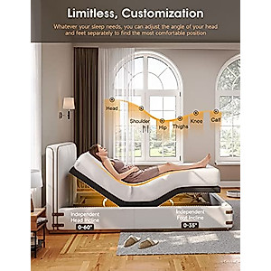 Koorlian Adjustable Bed Frame Twin, Small Adjustable Bed Base with Remote, Head and Foot Incline, USB Charging, Underbed Lighting, Electric Adjustable Beds with 12 inch Legs