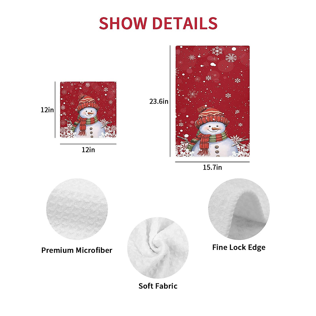 Onekaccu Winter Snowman Christmas Dish Towels Set, Waffle Weave Kitchen Towels Microfiber Towels Cleaning Red Christmas Snowflake Xmas Soft Absorbent Dish Drying Towels Hand Towels 2 Pack 12x12 in