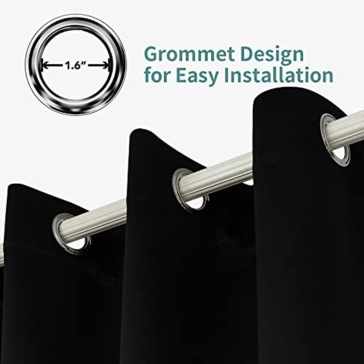 Pickluc Grommet Blackout Curtain for Living Room, Light Blocking Drapes, Thermal Insulated, Noise Reduction, 52 Inches Wide x 96 Inches Long, Black, 2 Panels