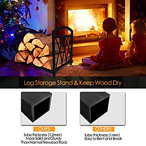 SCENDOR 17.5" Firewood Log Rack for Firewood, U-Shaped Heavy-Duty Iron Log Rack Stacking Rack Storage Rack Indoor Outdoor