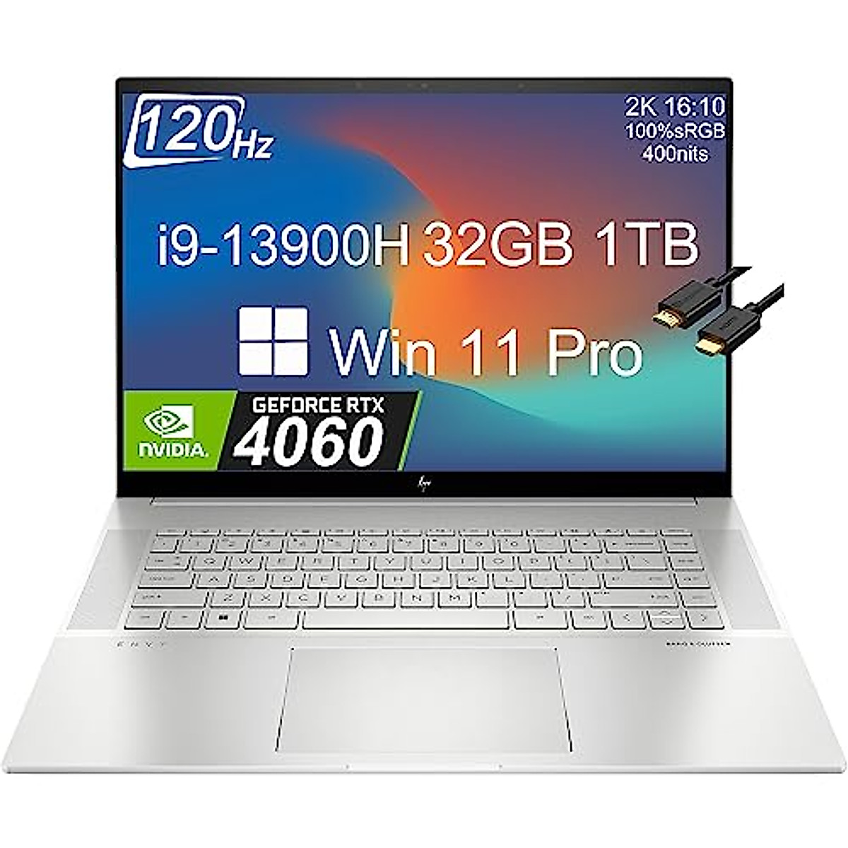 HP Envy 16 16.0" 120Hz 2K Touchscreen (Intel 13th Gen i9-13900H, 32GB DDR5 RAM, 1TB PCle SSD, NVIDIA GeForce RTX 4060 8GB) Workstation & Backlit Gaming Laptop, IST HDMI Cable, WiFi 6E, Win 11 Pro