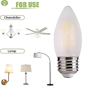 KODBPJ E26 Candelabra Light Bulbs Frosted Chandelier Light Bulbs 25watt Equivalent 2700K Warm White B11 Torpedo Tip Dimmable 2W LED Decorative Candle Light Bulbs (6)