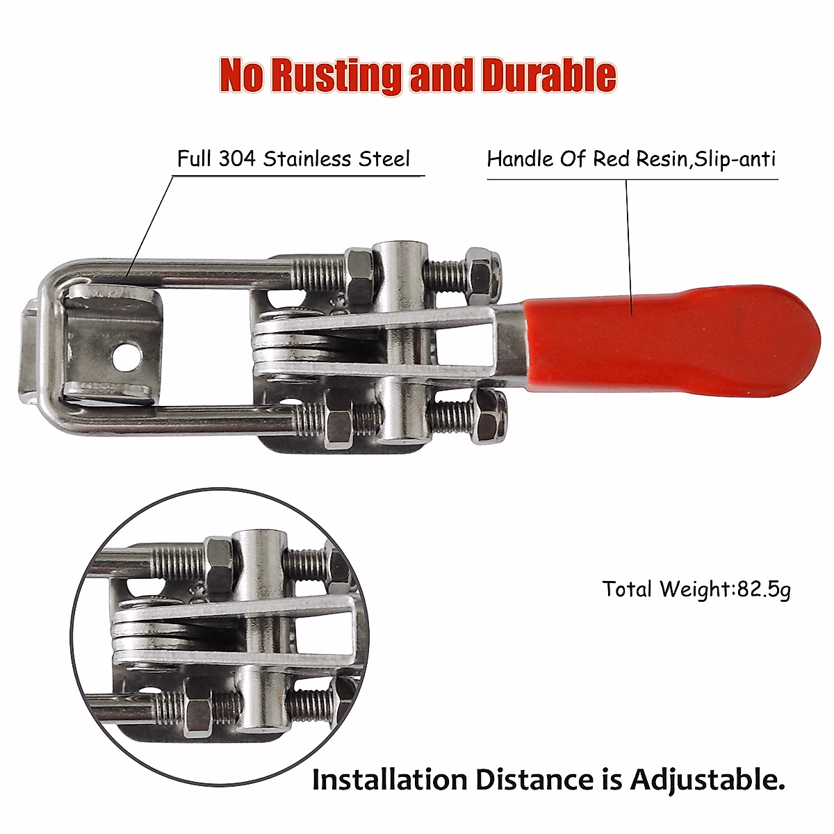 CUKAYO 2pcs Heavy Duty Toggle Clamp Capacity 400LBs, 304 Stainless Steel Adjustable U Bolt Holding Quick Release Latch (40323-2pcs)