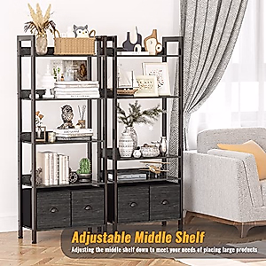 Furologee 5-Tier Bookshelf, Tall Bookcase with 2 Storage Drawers, Long 47" Console Table with 3 Drawers, Entryway Table with Storage Shelves