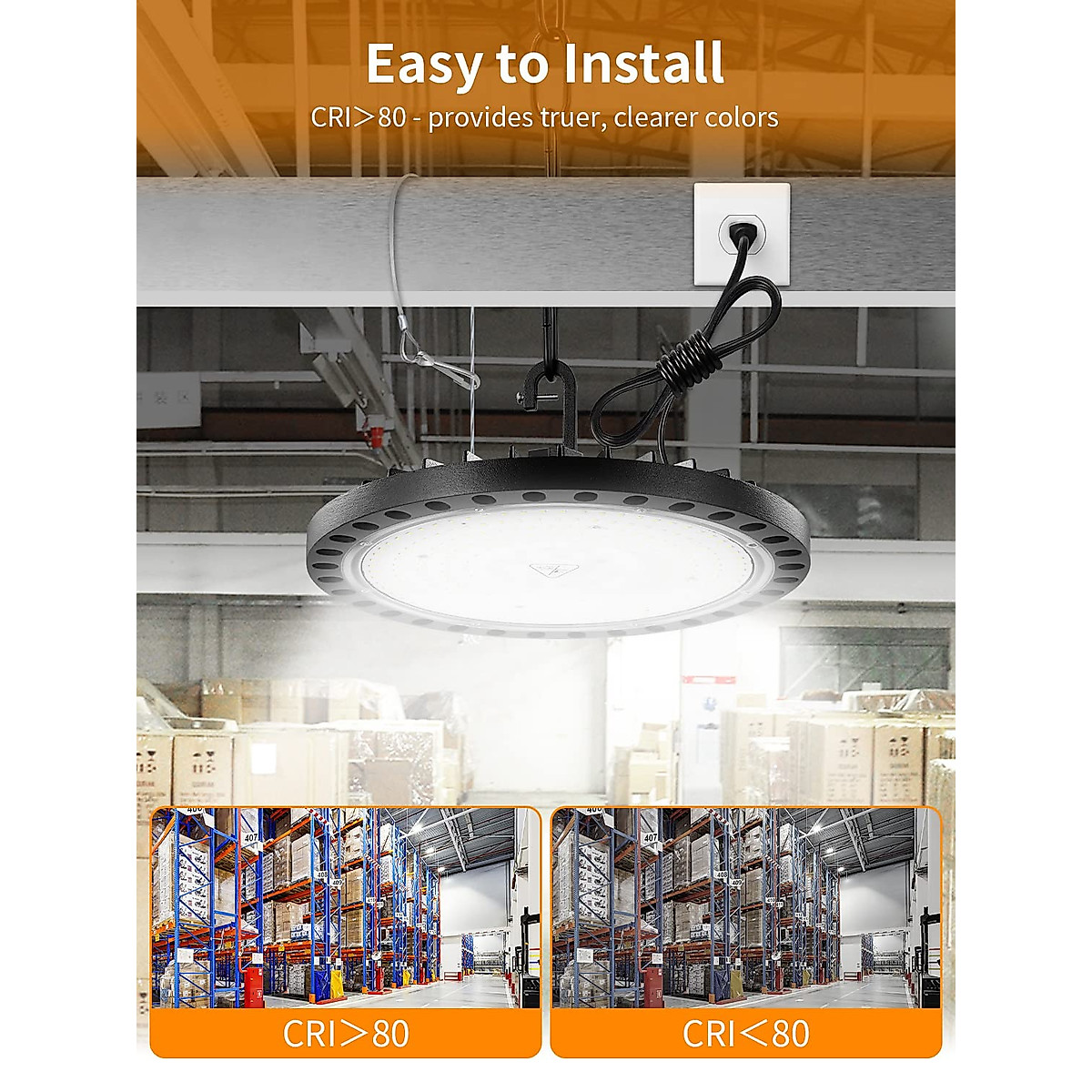 LED High Bay Light, 200W UFO LED High Bay Lights, 24000LM 5000K LED Shop Lights with US Plug 5' Cable Bay Lights, IP65 Warehouse Light, Area Light Bay Lighting for Shop Garage Warehouse Workshop(2)