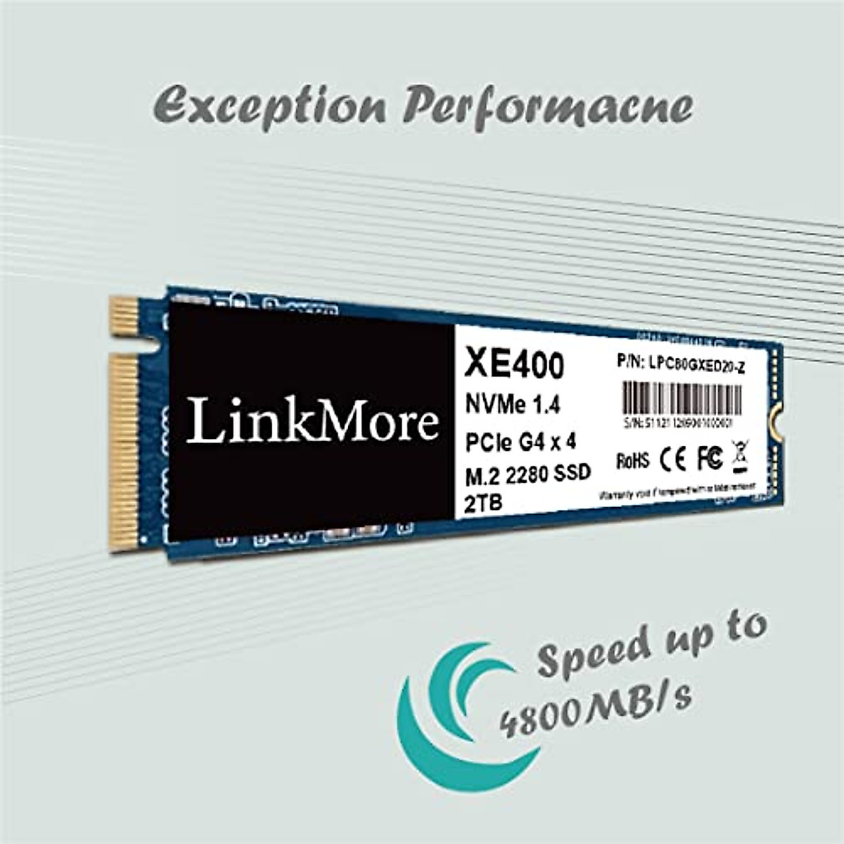 LinkMore XE400 2TB M.2 2280 PCIe Gen 4X4 NVMe 1.4 Internal SSD, PS5 Compatible, Solid State Drive, Up to 4650MB/s for Latop and PC