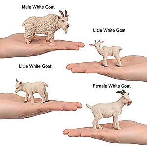 JOKFEICE Animal Figures 4pcs Plastic White Goat Animals Action Model Science Project, Learning Educational Toys, Birthday Gift, Cake Topper, for Kids