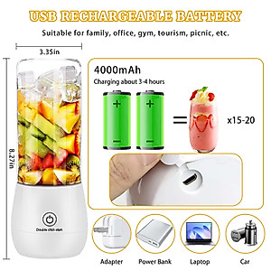 Cordless Portable Blender, USB Rechargeable Personal Blender, Powerful Small Blender for Smoothies and Shakes with Travel Cup Lid, Leakproof Waterproof Mini Blender for Frozen Drinks Juices Baby Food
