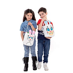 JOYIN 2 Packs Easter Bunny Basket Canvas Bags Set for Easter Eggs Hunt,Gift Baskets Egg Bags for Kids, Kids Party Favor
