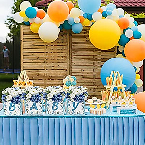 Easy Joy Baby Shower Centerpieces for Boys Floral Blue Baby Centerpiece Blove Flower Boxes Party Arrangement Favor Block Holder Gender Reveal Table Display Boy Decoration Without Flowers (4 Pcs)