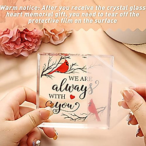 Sympathy Gift Red Cardinal Gifts Bereavement Gift Crystal Glass Memorial Condolence Gift for Loss of Loved One Table Centerpieces Memory Funeral Remembrance(Sympathetic Style,4 x 4 x 0.6 Inch)