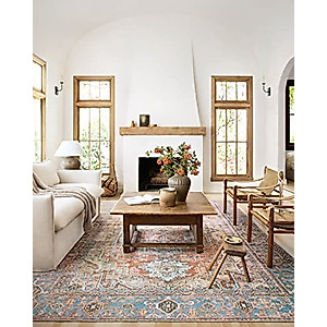 Loloi II Loren Collection LQ-15 Terracotta/Sky, Traditional 7'-6" x 9'-6" Area Rug