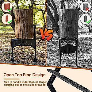 Firewood Kindling Splitter, XXL Upgraded Patented Manual Log Splitter Wedge, Open Top Ring Design, Could Accomodate Larger Logs, 15.8'' Tall Heavy Duty Wood Cracker with Firewood Tote Bag & Gloves