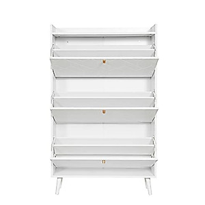 Henf White Wood Shoe Cabinet,Freestanding Shoe Rack Storage Organizer with 3 Flip Drawers and Wood Legs,Modern Slim Shoe Storage Cabinet for Entryway,Hallway