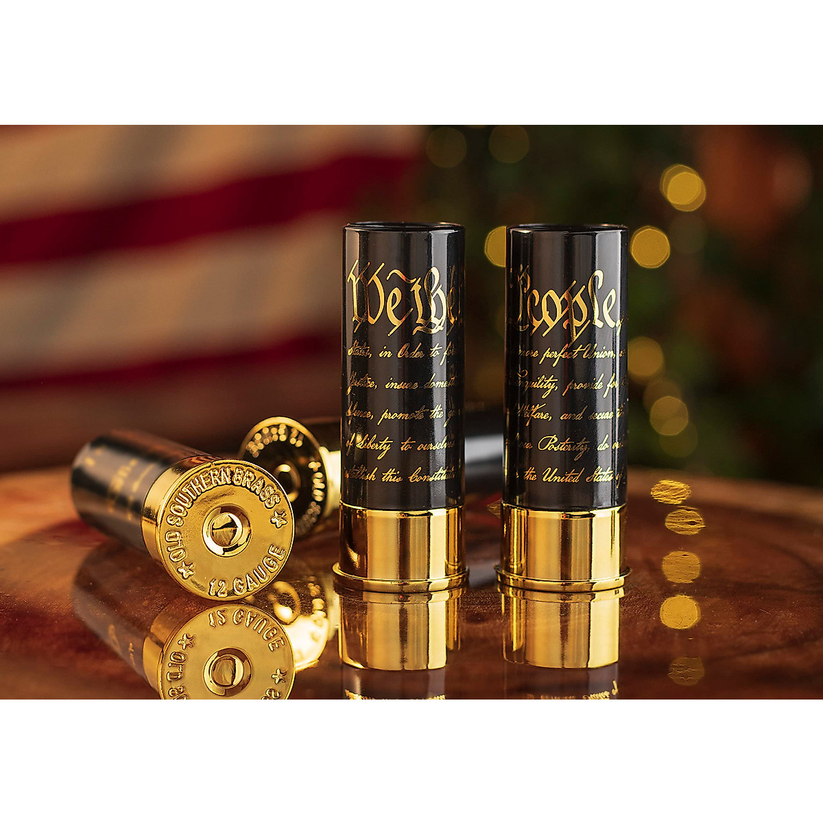 Old Southern Brass 12 Gauge Shot Glasses - Preamble We The People Constitution of the United States - Patriotic Gift for Men - Set of 4