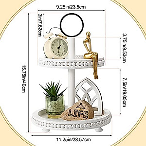 Wesiti 2 Tiered Spinning Lazy Susan Rustic Rotating Tray White Spice Rack Pallet with Wood Beaded Kitchen Table Decor Turntable for Cabinet Pantry Farmhouse Centerpiece Counter Decoration
