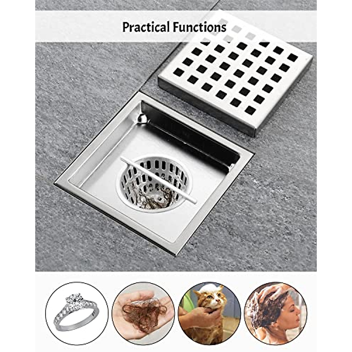 2 Inch Hair and Debris Strainer, Shower Drain Strainer with Lifting Hook, Stainless Steel Debris Basket Shower Drain Catcher, Hair Catcher for Floor Drain