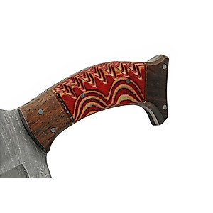 Damascus Steel Red Pueblo | Wood Handle 8 inch Hunting Knife