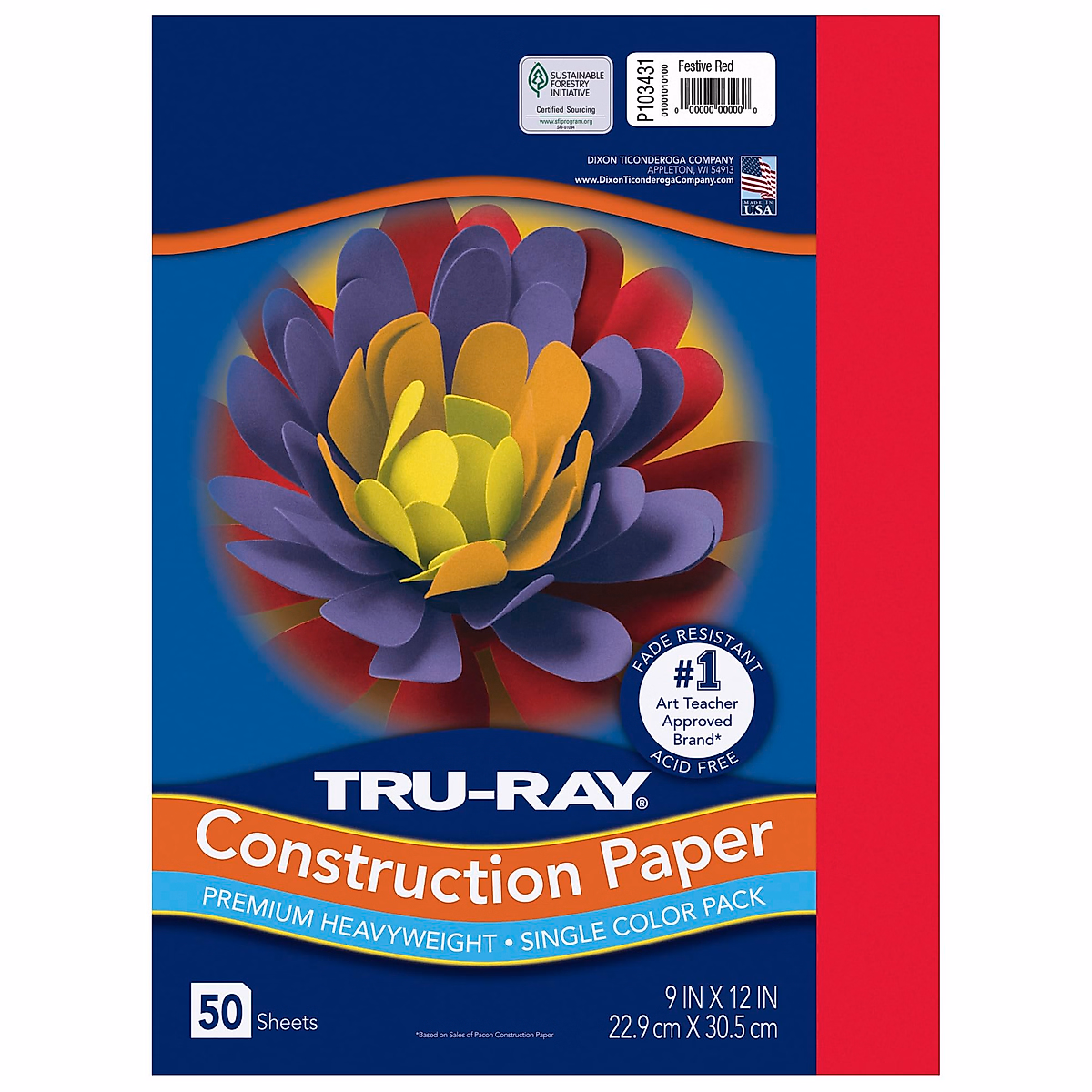 PACON - 103031 Pacon Tru-Ray Heavyweight Construction Paper, Festive Red, 9" x 12", 50 Sheets - 103431
