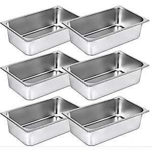 HVUE Upgrade Set of 6 Hotel Pan 6 inch Deep Steam Table Pan Full Size 20x12x6 Inch Stainless Steel Anti Jam Steam Table Pan Hotel Pan for Hotels Restaurant(6 PCS 20x12x6in)
