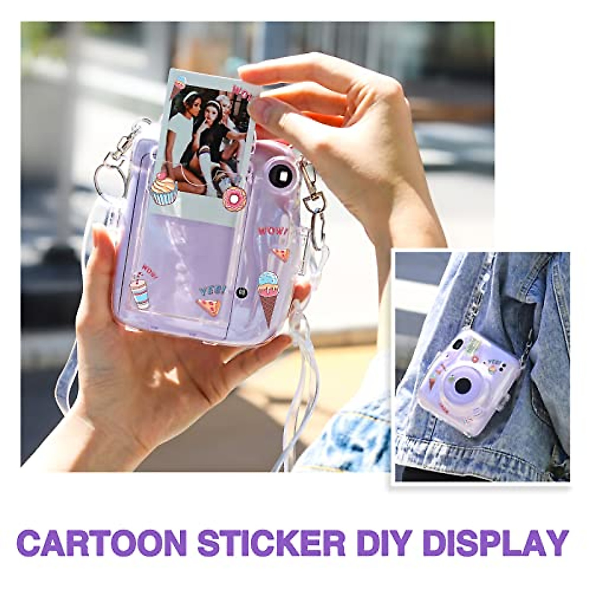 WOGOZAN Clear Case for Fujifilm Instax Mini 11 Instant Film Camera with Upgraded Photo Pocket Holds 10 Films on Back and Adjustable Strap (Clear)