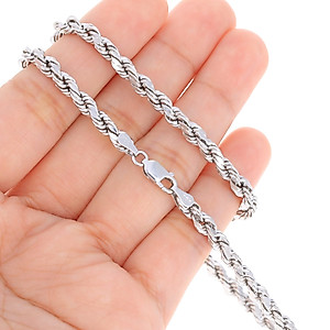 Nuragold 10k White Gold 4mm Rope Chain Diamond Cut Pendant Necklace, Mens Womens Jewelry 18" 20" 22" 24" 26" 28" 30"