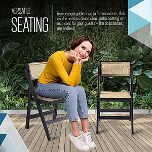 ISL Furnishings Ibiza Rattan Folding Chair, Deep Black Set of 2 – Modern Foldable Rattan Chairs for Outdoor Dining, Patio, Accent Chair for Living Room and Office, Space-Saver Design