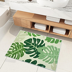 Green Bathroom Rug 2x3 Washable Area Rug Soft Non-Slip Bath Mats Cute Leaf Bathroom RugsNon Shedding Floor Mat Carpet for Bedroom Bathroom Entryway