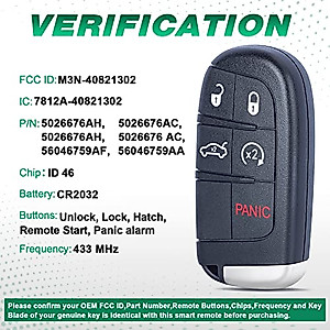 Beefunny 433MHz ID46 Chip M3N-40821302 Replacement 4+1 5 Button Smart Remote Key Fob for Chrysler 300 2011-2018 (1)