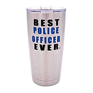 Rogue River Tactical Funny Best Police Officer Ever Large 20 Ounce Travel Tumbler Mug Cup w/Lid Thin Blue Line PD Gift