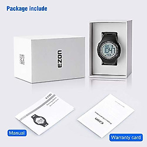 EZON Digital Sport Watch for Outdoor Running with Countdown Timer and Stopwatch Waterproof Mens Black Watch Black L008A11