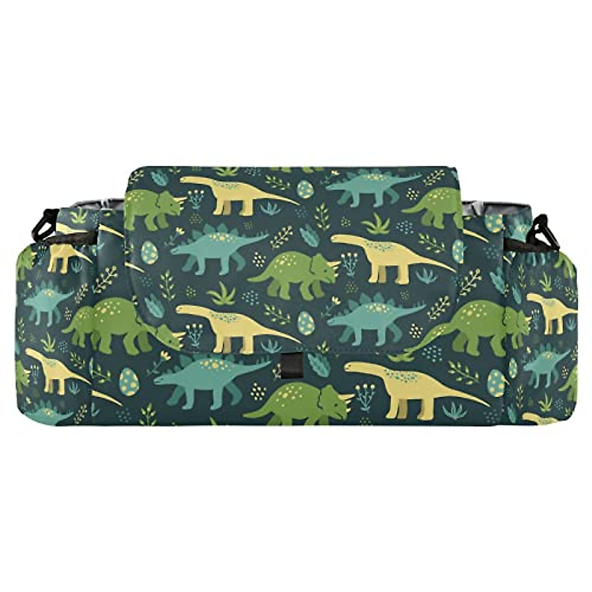 Sinestour Cute Green Dinosaur Stroller Organizer with Cup Holder Universal Stroller Organizer Bag Detachable Shoulder Strap Stroller Accessories for Diaper Toys Phone Keys Fit All Baby Stroller
