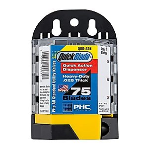 Pacific Handy Cutter QBD324 Quick Action Blade Dispenser, Blade Bank with 75 SB-92 Standard Utility Blades
