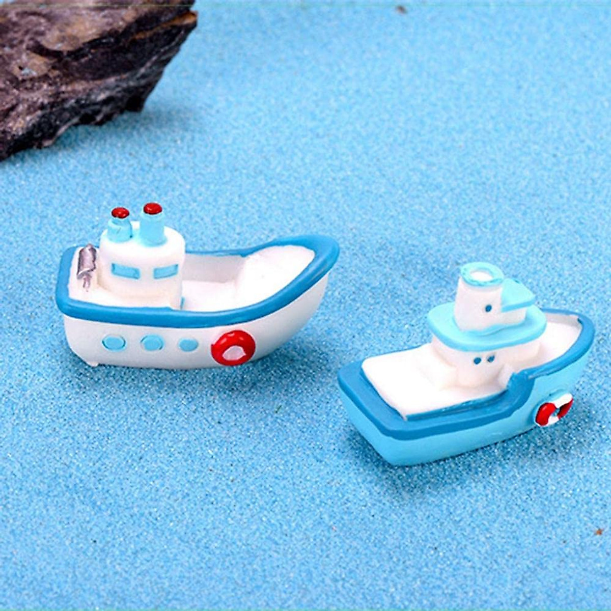 4 Pcs Yacht Ornaments, Resin Sea Boat Figurines Mini Fairy Garden Decorations, Bonsai Miniatures DIY Crafts Home Decors