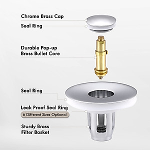KES Universal Bathroom Sink Stopper, Pop Up Drain Stopper for 1.12~1.83" Bathroom Sink, Brass Bathroom Sink Stopper Replacement Chrome Finish, S1000-CH