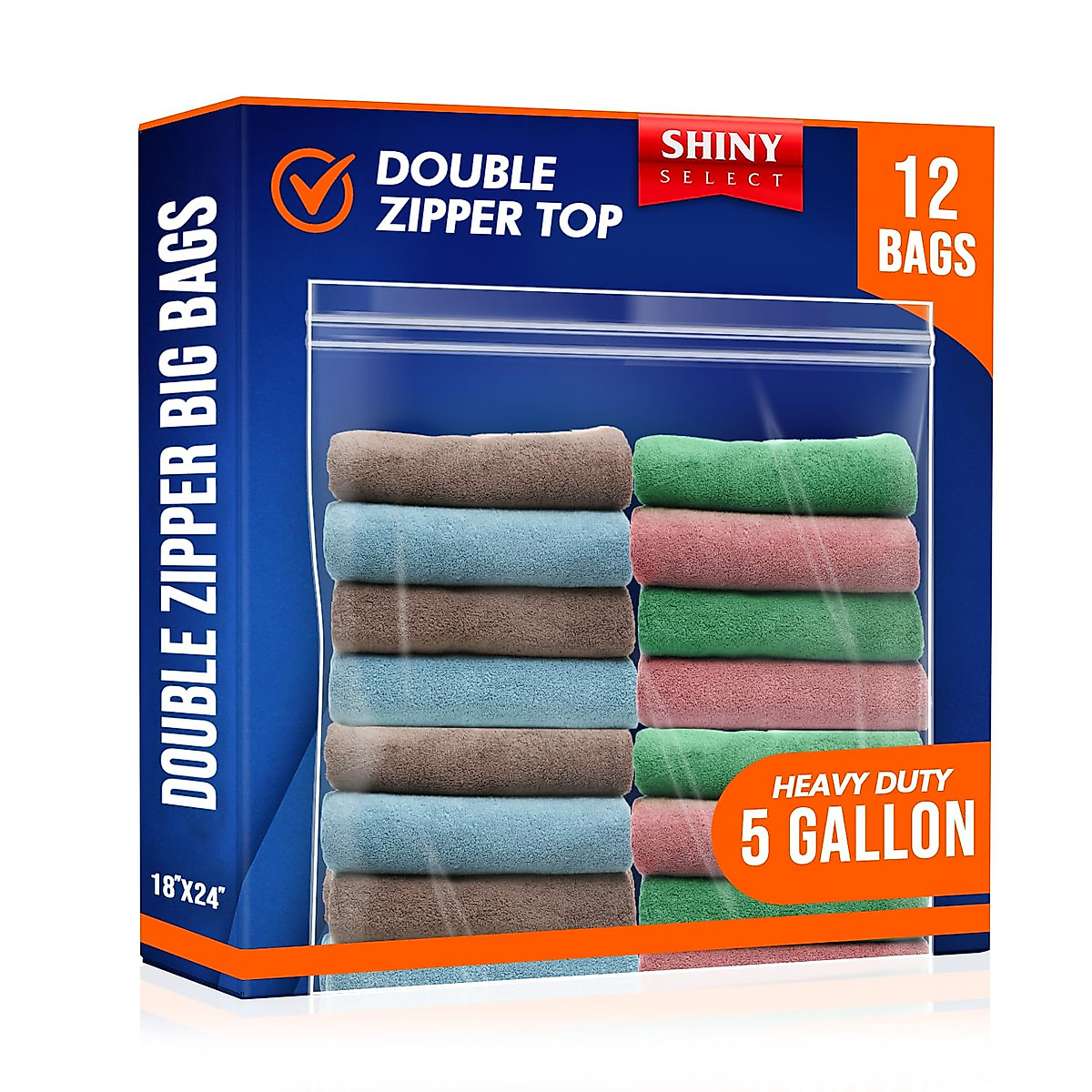 SHINY SELECT [ 12 COUNT ] 5 Gallon Double Zipper Jumbo Bags, 18x24 inches,12 Count Heavy Duty Storage Bag for Clothing, Bedding, Shoes, Pillows, Pet Supplies, Crafts, Books, Magazines, Toys