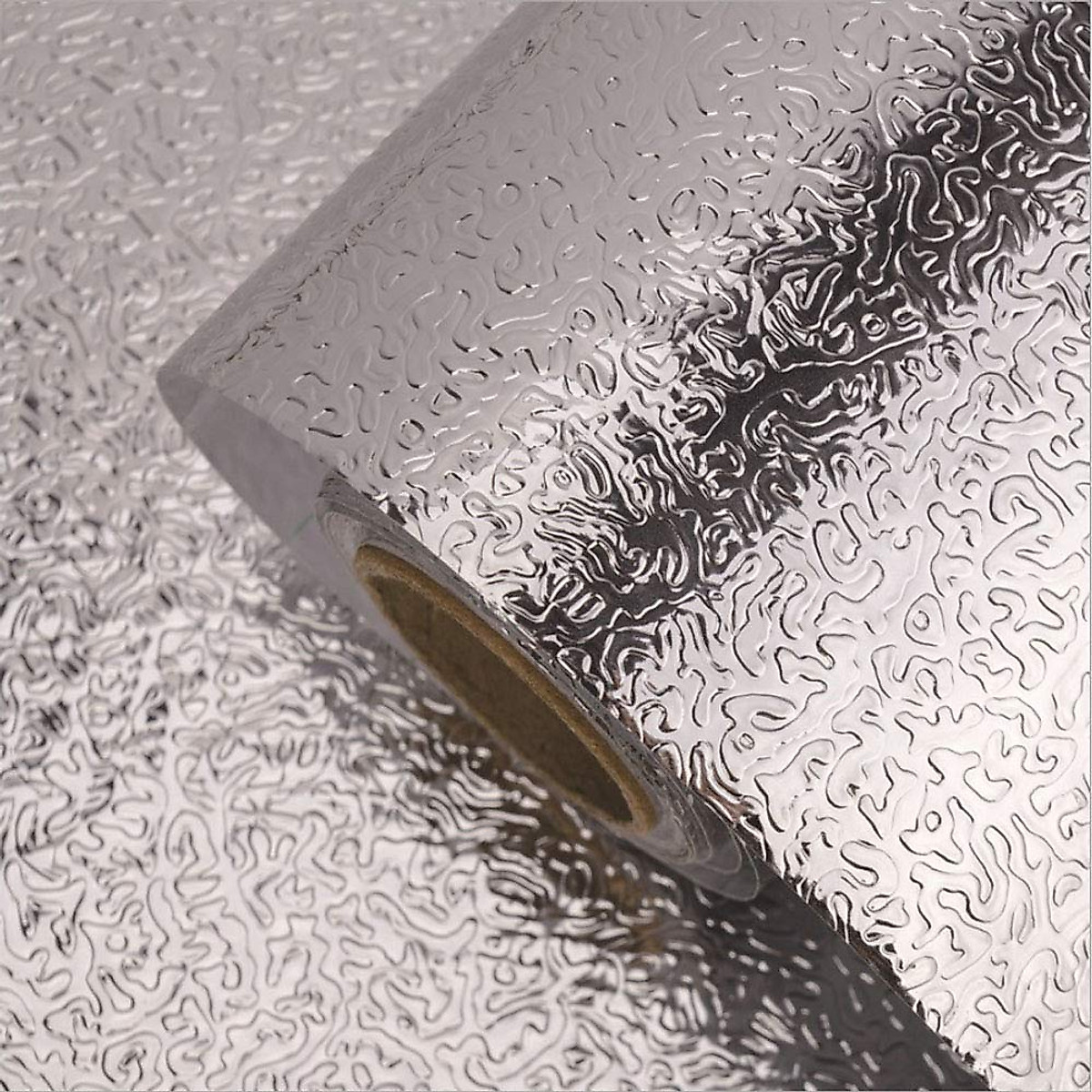 ZYAMY Self Adhesive Shelf Liner Drawer Liner Peel and Stick Aluminum Foil Wallpaper Cabinets Shelf Sticker, Creative Backsplash Paper Silver Tone for Home/Kitchen/Bathroom, 15.7X 78.7inch, Texture