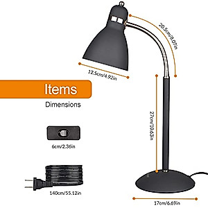 LEPOWER Metal Desk Lamp, Adjustable Goose Neck Table Lamp, Eye-Caring Study Lamps for Bedroom and Office (Sand Black)