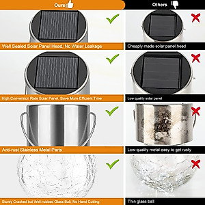 12Pack Hanging Outdoor Solar Lights - Decorative Cracked Glass LED Ball Lights Waterproof Tree Solar Powered Globe Lights with Handle for Garden Yard Patio Fence Christmas Decoration, Warm White